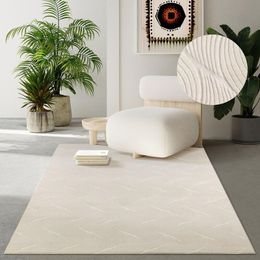the carpet Teppich &raquo;Rio&laquo; rechteckig 8 mm H&ouml;he weicher Wohnzimmer Teppich rutschfest 3D-Optik Creme Obermaterial: 100% Polyester B : 140 cm 1 Stk.
