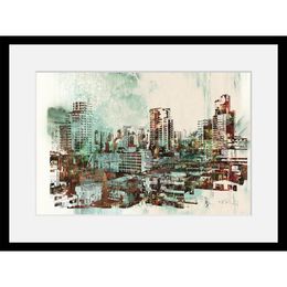 queence Bild &raquo;Derya&laquo; Geb&auml;ude Himmel Kunst Stadt St&auml;dte HD Premium Poster-Druck inkl. Holzrahmen Farbe Rahmen: schwarz + Farbe Bild(er): grau