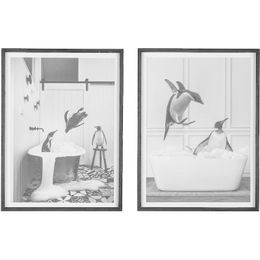 Creativ home Bild mit Rahmen &raquo;Leinwandbild Pinguine in Badewanne&laquo; 2 Stk. tlg. mit Rahmen bunt Canvas, Kunststoff