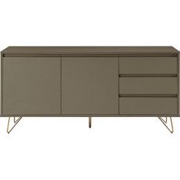 Salesfever Sideboard &raquo;Bolton Zeitlose Kommode f&uuml;r stilvolle Ordnung&laquo; Kommode mit Haarnadelbeine aus Metall mit Messinglegierung grau MDF, Metall