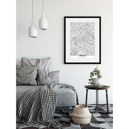 queence Bild &raquo;Berlin Stadtkarte&laquo; Berlin Deutschland Schwarz-Wei&szlig; Stadt St&auml;dte 1 Stk. tlg. HD Premium Poster-Druck inkl. Holzrahmen Farbe...