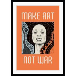 queence Bild »MAKE ART NOT WAR« Figuren Frau Kunst Peace-Zeichen Schriftzug Sprüche & Texte HD Premium Poster-Druck inkl. Holzrahmen...