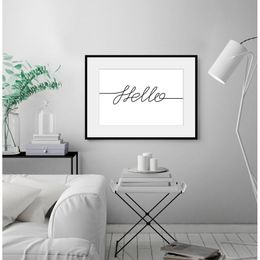 queence Bild &raquo;Hello&laquo; Schriftzug Schriftz&uuml;ge Schwarz-Wei&szlig; Spr&uuml;che & Texte 1 Stk. tlg. HD Premium Poster-Druck inkl. Holzrahmen wei&szlig; Acrylglas, Holz, 