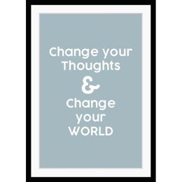 queence Bild &raquo;CHANGE&laquo; Motivationsbilder Schriftzug Spr&uuml;che & Texte HD Premium Poster-Druck inkl. Holzrahmen Farbe Rahmen: schwarz + Farbe...