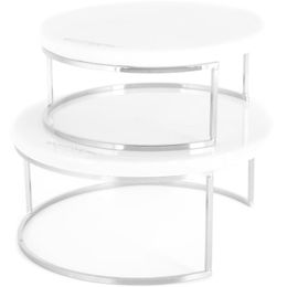 ECHTWERK Etagere &raquo;Marmor Etagere&laquo; f&uuml;r Obst, K&auml;se und Dessert mit 2 Ebenen, &Oslash; Marmorplatten ca. 17/ 20 cm silberfarben