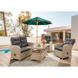 Destiny Gartenlounge-Set »MERANO« 1x 2er Sofa, 2x Sessel, 1x Tisch, inkl. Auflagen, 11 Stk. tlg. natur meliert + Obermaterial: 100% Polyester....