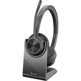HP Kopfhörer »Poly Voyager 4320 UC Stereo USB-A Headset +BT700 USB-A Adapter +Ladest« Bluetooth Freisprechfunktion Rauschunterdrückung...