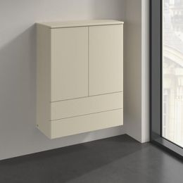 Villeroy & Boch Villeroy und Boch Antao Highboard K47100HJ 2 T&uuml;ren, 814 x 1039 x 356 mm, Front mit Struktur, Silk Grey Matt Lacquer / Silk Grey Matt Lacquer