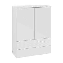 Villeroy & Boch Villeroy und Boch Antao Highboard L47100GF mit Beleuchtung, 2 T&uuml;ren, 814 x 1039 x 356 mm, Front mit Struktur, Glossy White Lacquer / Glossy White Lacquer