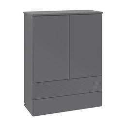 Villeroy & Boch Villeroy und Boch Antao Highboard L47100GK mit Beleuchtung, 2 T&uuml;ren, 814 x 1039 x 356 mm, Front mit Struktur, Anthracite Matt Lacquer / Anthracite Matt Lacquer