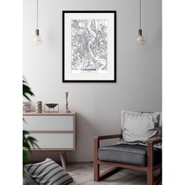 queence Bild &raquo;Cologne Stadtkarte&laquo; Deutschland Geb&auml;ude K&ouml;ln Schriftzug Stadt St&auml;dte 1 Stk. tlg. HD Premium Poster-Druck inkl. Holzrahmen...
