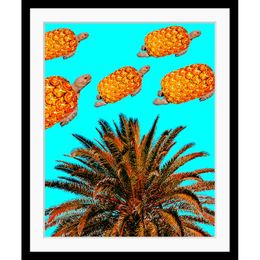queence Bild &raquo;Carla&laquo; Ananas Palmen Schildkr&ouml;ten Tiere Wassertiere HD Premium Poster-Druck inkl. Holzrahmen Farbe Rahmen: schwarz + Farbe...
