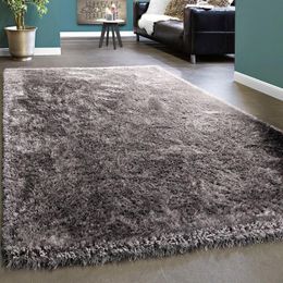Paco Home Hochflor-Teppich &raquo;Touch 100&laquo; rechteckig 49 mm H&ouml;he weicher Uni Shaggy mit Glanz Garn, Wohnzimmer grau Obermaterial: 60% Polyester, 40%...