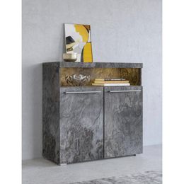Inosign Kommode &raquo;India, Breite 91cm, stilvolle Anrichte mit 2 T&uuml;ren und offene Fach&laquo; Sideboard viel Stauraum, ohne Beleuchtung schwarz ABS-Kunststoff,