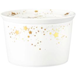 Seltmann Weiden Servierschale &raquo;Liberty - Golden Stars&laquo; 1 Stk. aus Porzellan Geb&auml;ckdose, Geb&auml;ckschale, Schale mit Deckel, 14 x 9 cm wei&szlig;, goldfarben