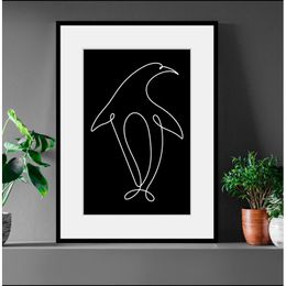 queence Bild &raquo;Lilu&laquo; Kunst Pinguine Schwarz-Wei&szlig; 1 Stk. tlg. HD Premium Poster-Druck inkl. Holzrahmen schwarz Acrylglas, Holz, Papier