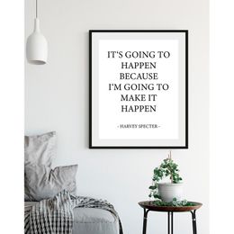 queence Bild &raquo;HAPPEN&laquo; 1 Stk. tlg. HD Premium Poster-Druck inkl. Holzrahmen wei&szlig; Acrylglas, Holz, Papier