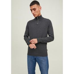 Jack & Jones Jack & Jones Herren Strickpullover &raquo;EMIL KNIT HALF ZIP&laquo; mit kurzem Rei&szlig;verschluss im Troyer-Look grau S
