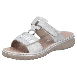 Rieker Pantolette, Sommerschuh, Strandschuh mit regulierbaren Klettverschlüssen silberfarben-weiß 39 39 Pantolette mit Flechtdurchzügen