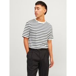 Jack & Jones JACK & JONES Rundhalsshirt »JJEORGANIC BASIC TEE SS O-NECK NOOS« mit Rundhalsausschnitt Cloud Dancer Stripes:Navy Blazer M M Herren-T-Shirt von...