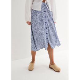 bonprix Sommerrock jeansblau/wei&szlig; leo bedruckt 42 42 Midi-Viskoserock mit Taschen