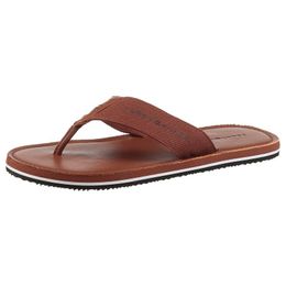 Tommy Hilfiger Zehentrenner »HILFIGER LEATHER BEACH SANDAL«, Sommerschuh, Strandschuh mit Logo braun 47 47 Modischer Zehentrenner mit Logoschriftzug