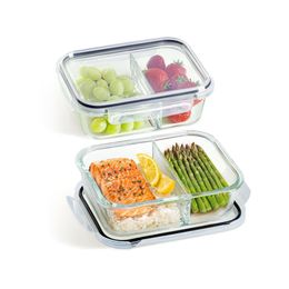 Praknu Meal Prep Boxen Glas 2 F&auml;cher - 2er Set Glass Meal Prep Containers 1l | Gr.: onesize