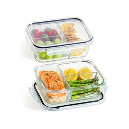Praknu Meal Prep Boxen Glas 3 F&auml;cher - Glasdosen 2er Set mit Deckel 1000ml - | Gr.: onesize