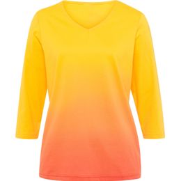 Damen 3/4-Arm-Shirt mit Farbverlauf sonnengelb-orange-bedruckt, Gr&ouml;&szlig;e 38