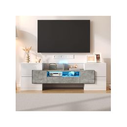 ABRIHOME TV-Schrank in Wei&szlig; Hochglanz 145 cm mit LED Beleuchtung und Glasoberfl&auml;che | Gr.: onesize