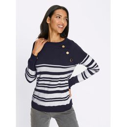 Sieh an! Langarm-Pullover in marine-wei&szlig;-geringelt | Gr.: 48