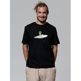 wat? Apparel T-Shirt Alien on a paper plane in Schwarz | Gr.: 54