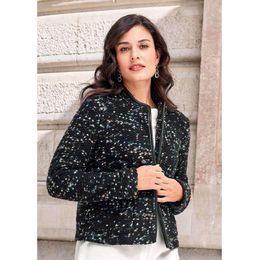 Alba Moda Jerseyjacke mit Leder-Paspel in schwarz / gr&uuml;n | Gr.: 48