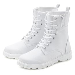 Lascana Stiefelette zum Schn&uuml;ren, modische Optik im Combat Look, Rei&szlig;verschluss-Boots wei&szlig; 42 42 Textilschuhe, Stoffschuhe - besonders leichte...