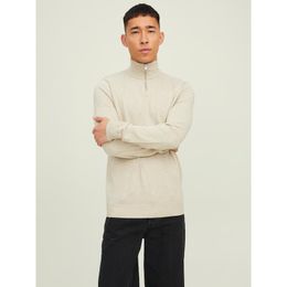 Jack & Jones JACK & JONES Strickpullover &raquo;EMIL KNIT HALF ZIP&laquo; mit kurzem Rei&szlig;verschluss im Troyer-Look offwhite 3XL 3XL Rundhalspullover mit Rei&szlig;verschluss