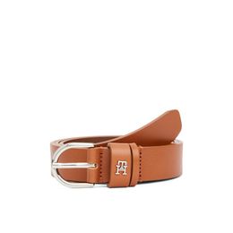 Tommy Hilfiger Lederg&uuml;rtel &raquo;ESSENTIAL EFFORTLESS 2.5 cm breit SILVER&laquo; Einfachdornschlie&szlig;e, Metallemblem Cognac