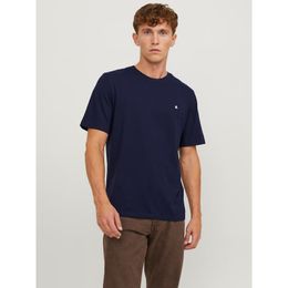 Jack & Jones Jack & Jones Herren Rundhalsshirt &raquo;JJEPAULOS TEE SS CREW NECK NOOS&laquo; mit Logo Stickerei blau M