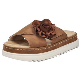 Rieker Pantolette Sommerschuh, Strandschuh, Urlaubschuh mit praktischem Klettverschluss braun 42 42 Pantolette mit dekorativer Bl&uuml;te aus Textil