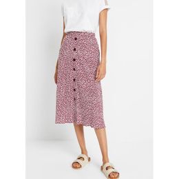 bonprix Sommerrock dunkelbeere/wei&szlig; leo bedruckt 50 50 Midi-Viskoserock mit Taschen