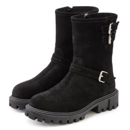 ELBSAND Stiefelette aus Leder mit trendigen Zierschnallen, Stiefel, Boots schwarz 37 37 Stiefelette mit modischen Zierschnallen