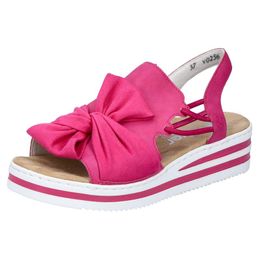 Rieker Keilsandalette, Sandale, Sommerschuh, Strandschuh mit Gummizüge für guten Sitz fuchsia 43 43 Sandalette mit modischer Schleifenverzierung