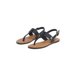 Tommy Hilfiger Riemchensandale »LEATHER THONG SANDAL«, Sandalette, Sommerschuh, Flats mit Zehensteg schwarz 36 36 Sandale mit verstellbarer Schnalle