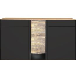 Mäusbacher Kommode MÄUSBACHER, anthrazit matt lack, asteiche, B:159cm H:90cm T:42cm, Sideboards, Kommode, Faro Sideboard B 159 cm, inkl. Beleuchtung, Push to open Funktion