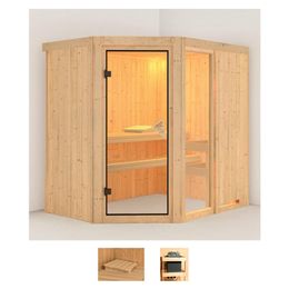 Sauna Karibu "Frigga 1", beige (naturbelassen), ohne Ofen, (ohne Ofen), Saunen, ohne Ofen