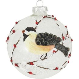 Weihnachtsbaumkugel KREBS GLAS LAUSCHA "CBK50317, Weihnachtsdeko, Christbaumschmuck, Christbaumkugeln Glas", rot (wei&szlig;, anthrazit, natur, rot), &Oslash;:10cm, Glas, Weihnachtsbaumkugeln, Weihnachtsbaumkugeln, aus Glas, mit Vogelmotiv