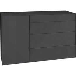 Mäusbacher Kommode MÄUSBACHER "Imola TOPSELLER", grau (anthrazit matt lack, glas anthrazit glanz), B:131cm H:89cm T:42cm, Sideboards, Kommode, 2-Schubladen Kommode