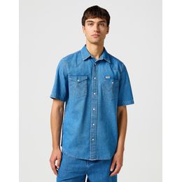 Kurzarmhemd Wrangler "Western", Herren, Gr. M, N-Gr, mid wash, Web, Obermaterial: 100% Baumwolle, regular fit, Hemden