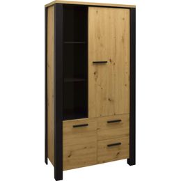 Mäusbacher Hochschrank MÄUSBACHER "Litza", schwarz (asteichefarben, schwarzstahl), B:91cm H:189cm T:45cm, Hartfaserplatte, Schränke, Hochschrank, Höhe 189 cm