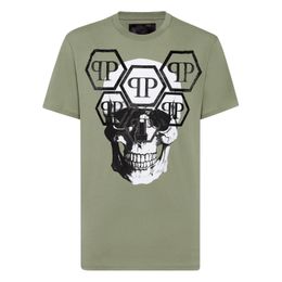 T-Shirt Philipp Plein "Skull Mit Schmucksteinen", Damen, Gr. L, 65, military, Obermaterial: 100% Baumwolle, 100% Glasfaser, Shirts T-Shirt