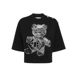 T-Shirt Philipp Plein "Teddy", Damen, Gr. S, 02, schwarz, Obermaterial: 100% Baumwolle, 100% Glas, Shirts T-Shirt